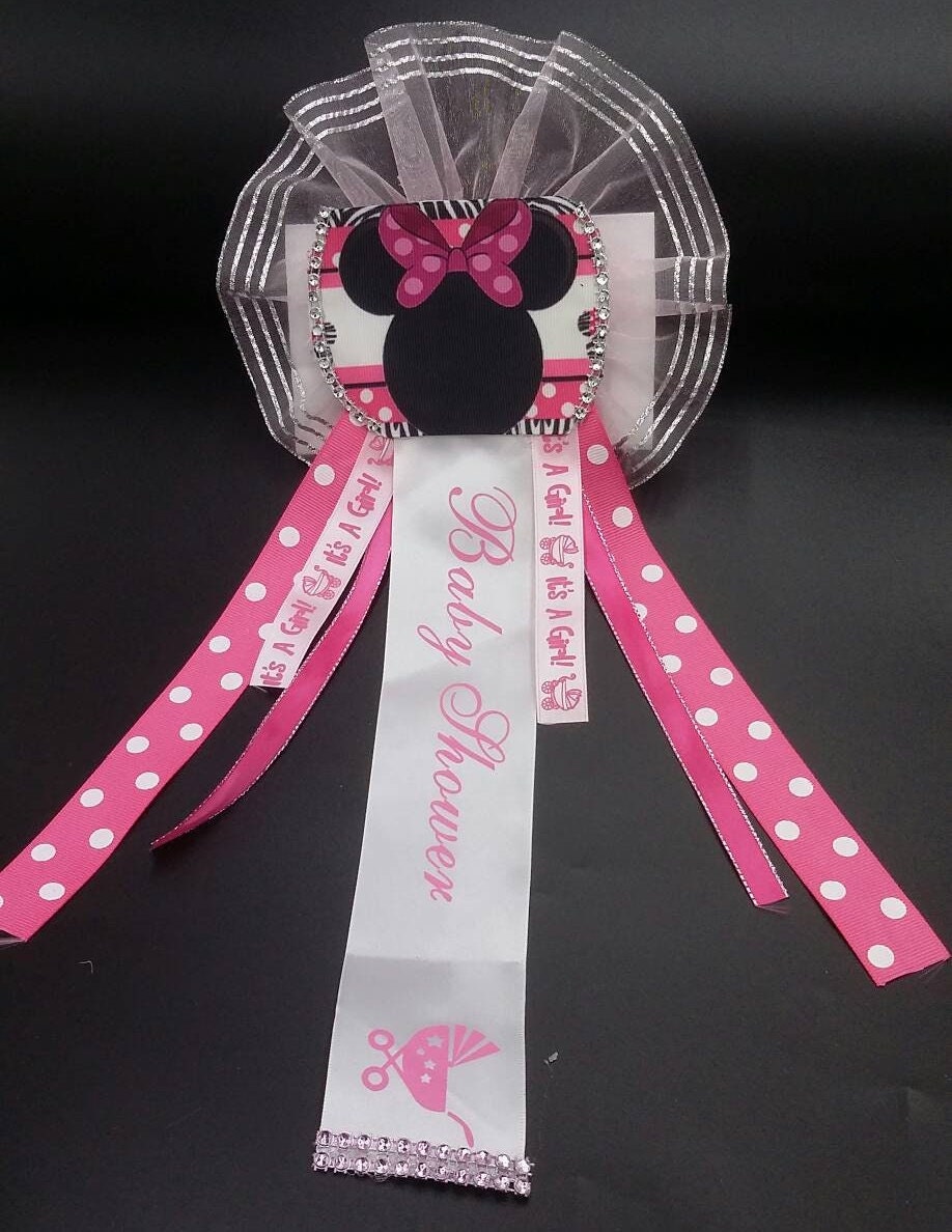 Minnie Mouse Baby Shower Award Ribbon Corsage for the Mom-to-be, Sash ...