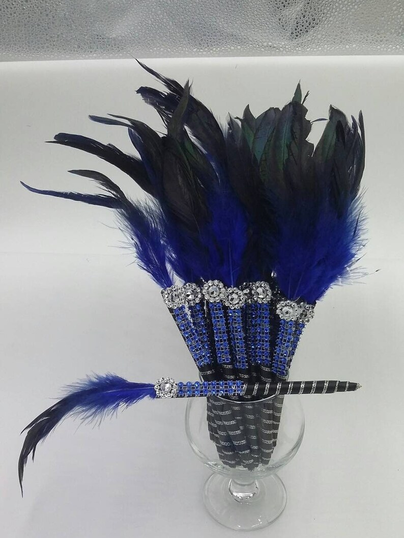 12 Blackblue Feather PEN Favors for Table Weddings Sweet 16 - Etsy