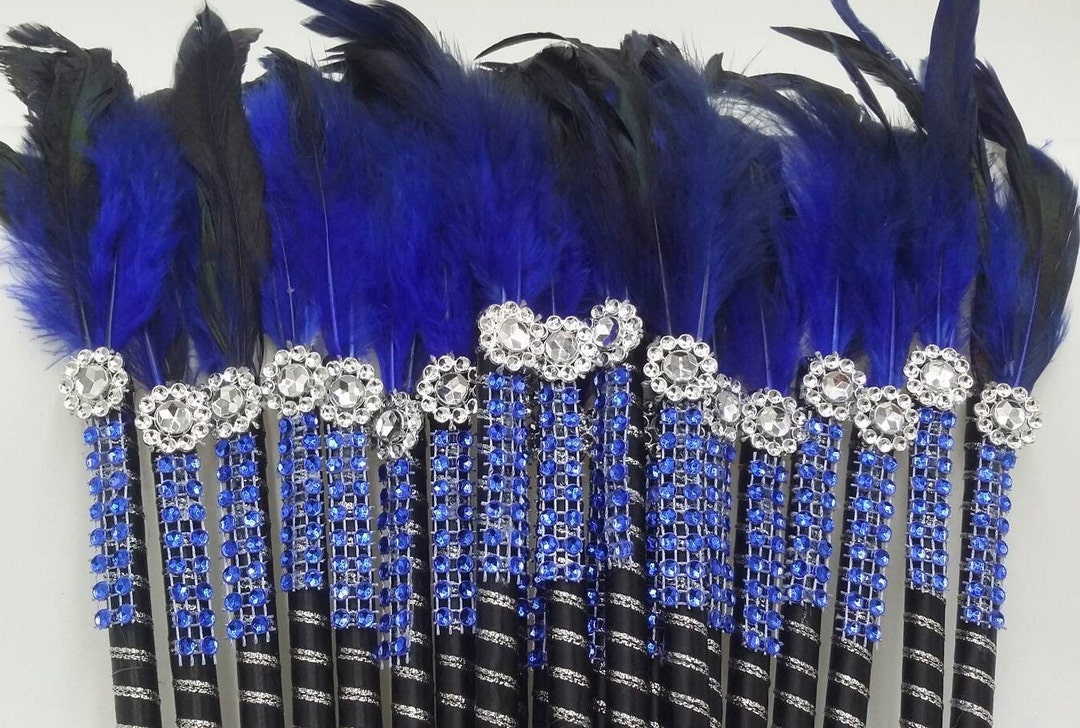 12 Black,blue Feather PEN Favors for Table Weddings, Sweet 16, Bridal ...