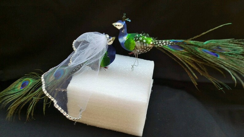 Wedding Cake Topper, Centerpiece, Two Peacock Birds With Real Feathers ...