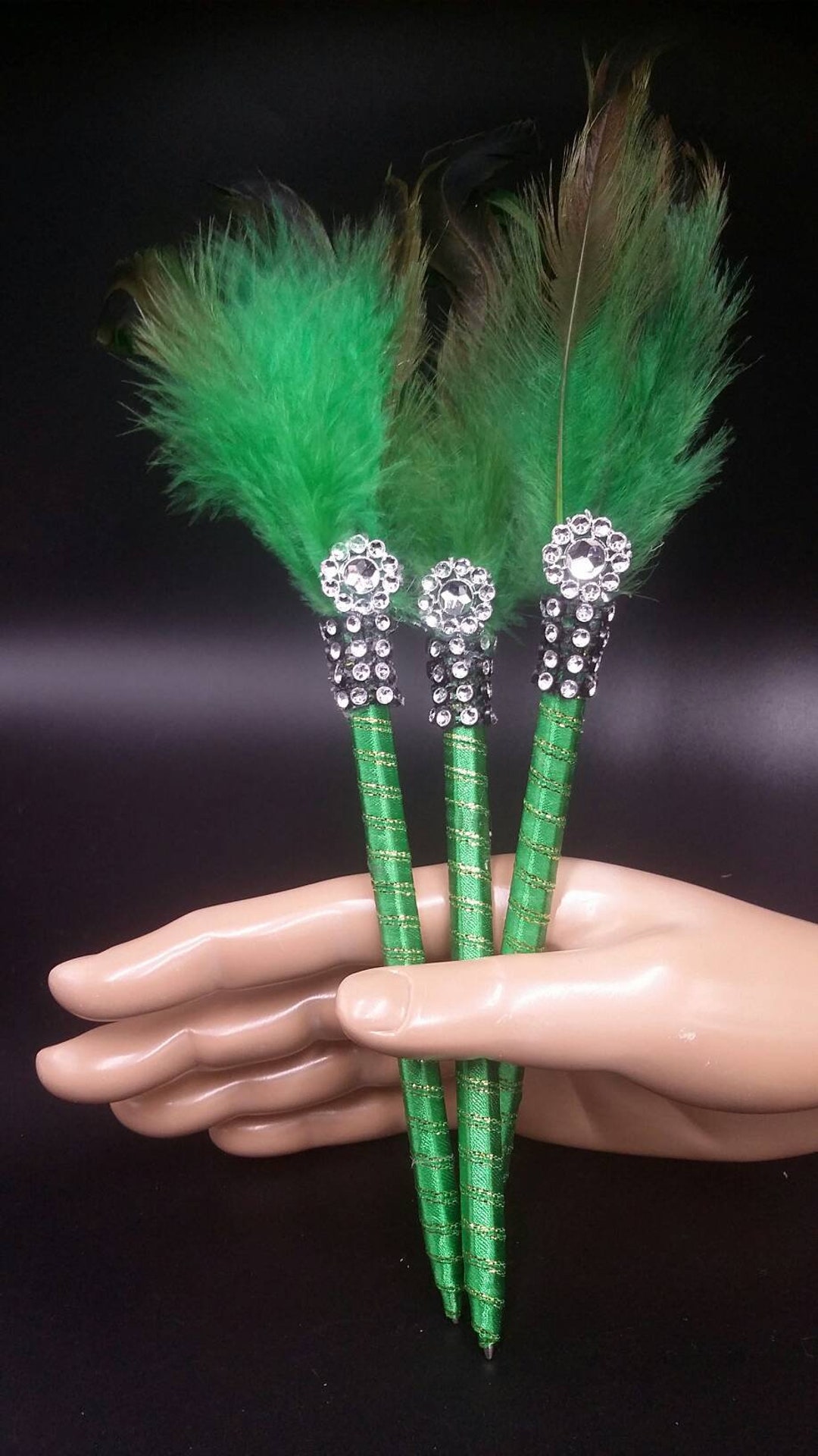 3 Green FEATHER PEN FAVORS for Weddings, Sweet 16, Bridal Shower ...