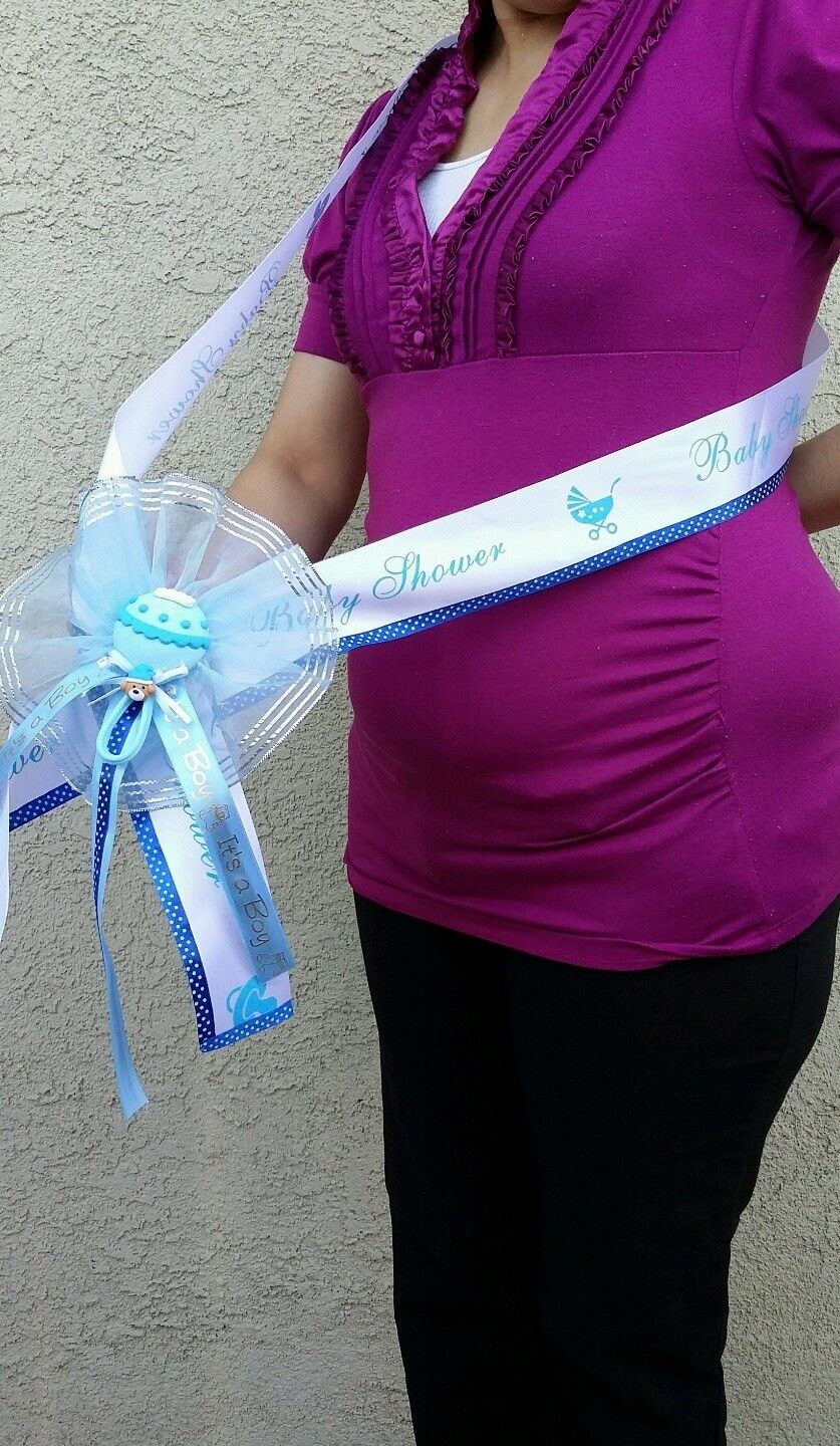 Baby Shower SASH for the Mom-To-Be Blue boy Pregnant Sash | Etsy