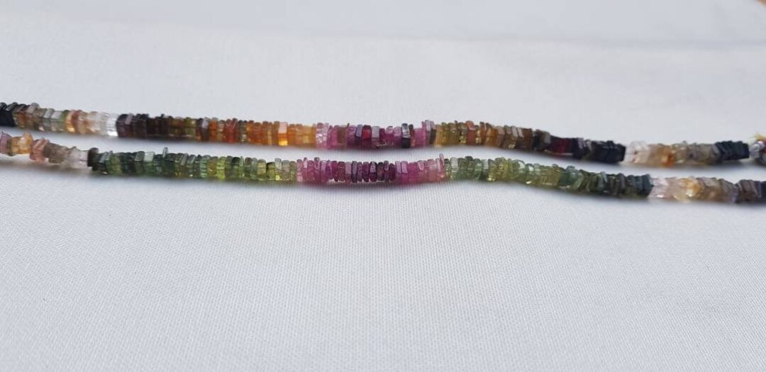 Bead Multy Tourmaline Natural 4x1-6x2mm Hand Cut Square Rondelle 8 Each ...