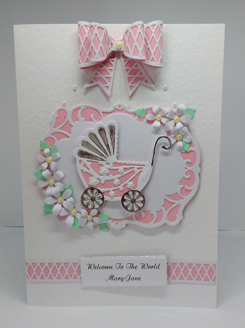Handmade New Baby Card: Personalised Pram Keepsake Pink , Blue, Lemon ...