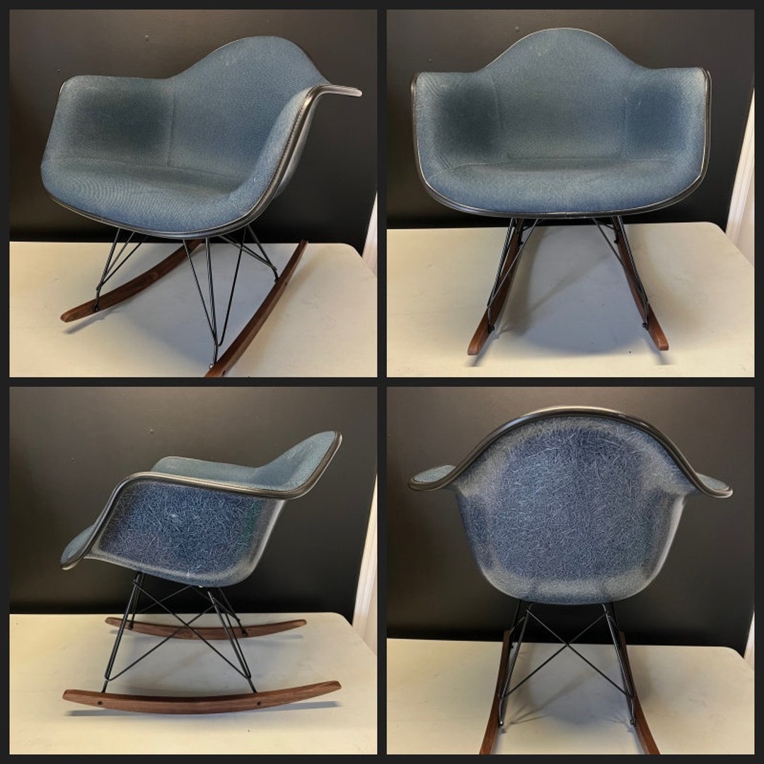 Original Herman Miller Eames BLUE Walnut ROCKER Fiberglass - Etsy