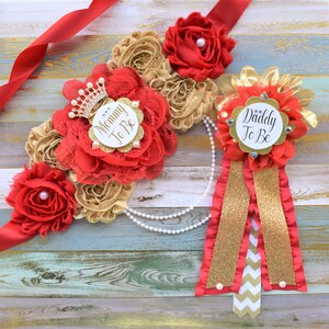 Royal Red Gold Prince Flower Sash, Red Gold Maternity Sash, Royal Gold ...
