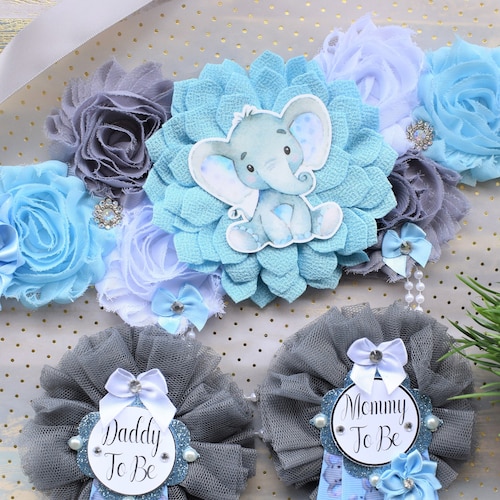 Boy Blue Elephant Baby Shower Blue Grey Elephant Corsage Pin | Etsy