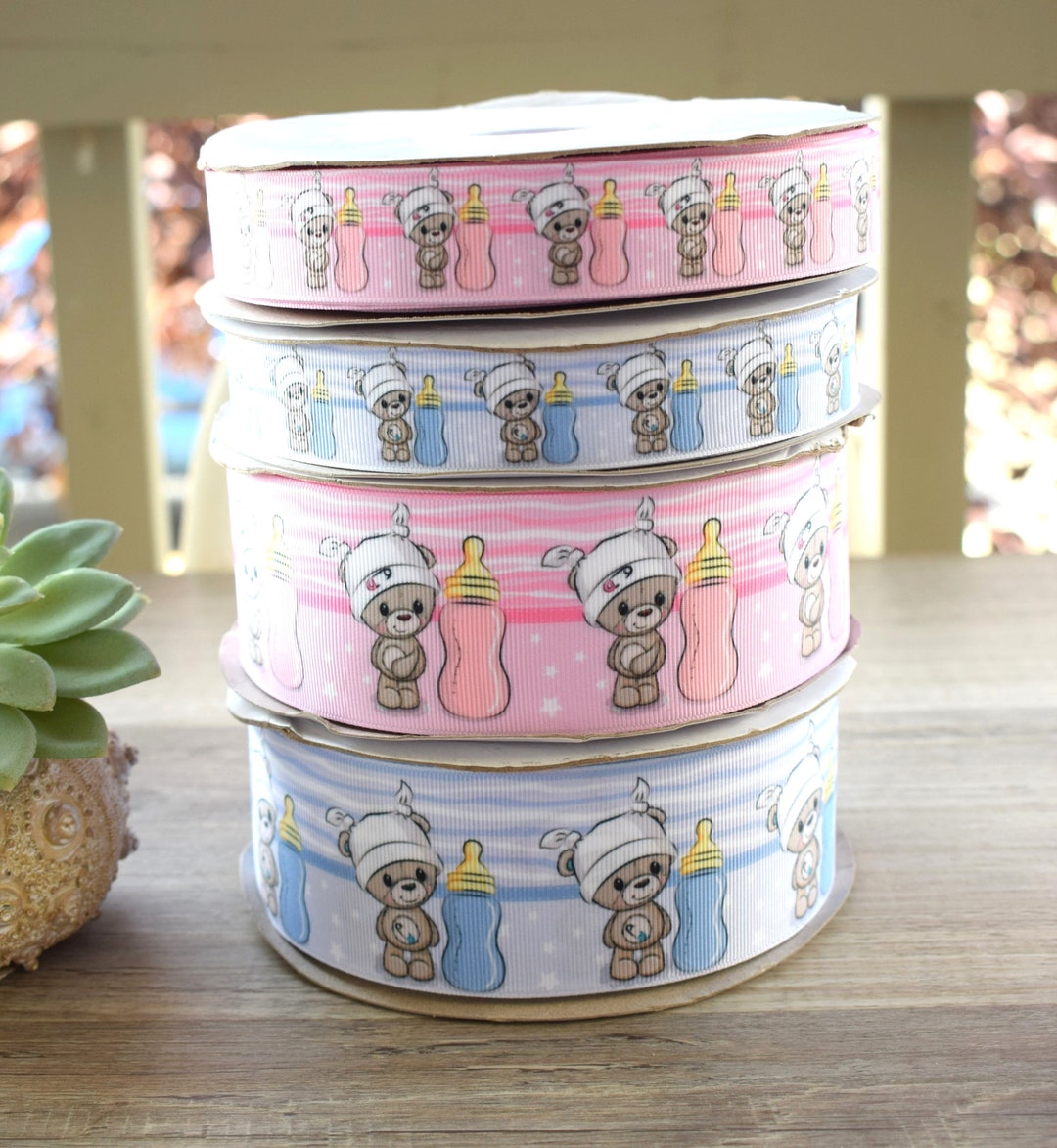 Bear Baby Shower Ribbon, Pink and Blue Baby Bear Ribbon, Girl and Boy ...