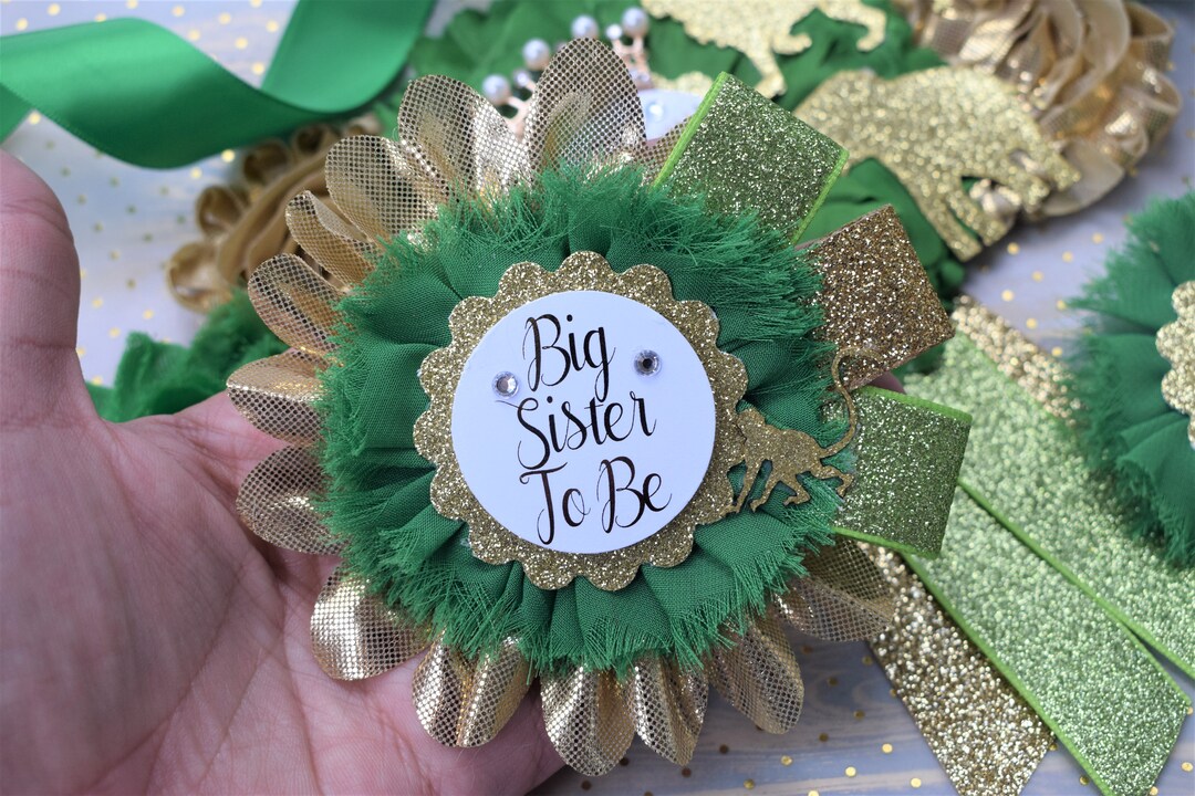 Safari Green Gold Big Sister Pin, Gold Safari Animals, Greenery Gold ...