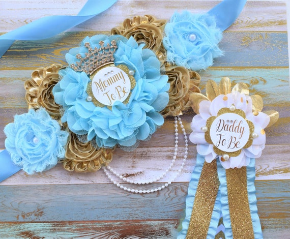 Baby Blue Royal Gold Prince Flower Sash Baby Gold Maternity | Etsy