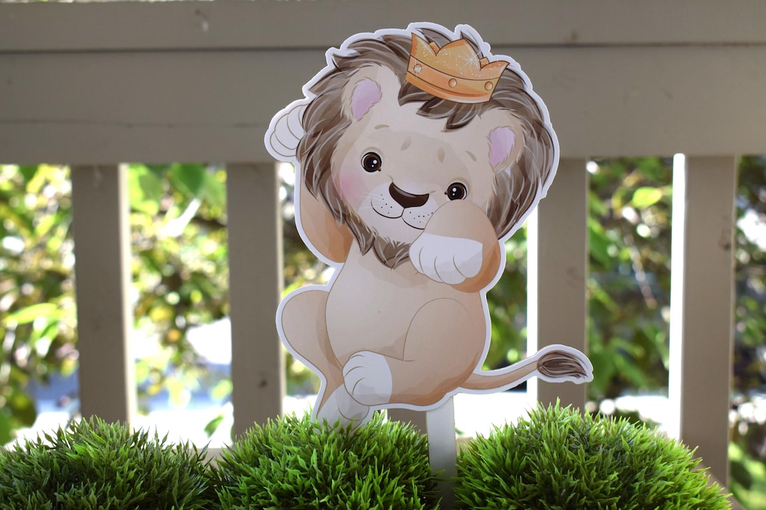 Baby Lion Cake Toppers, Crown Baby Cub Lion Baby Shower Party, Baby ...
