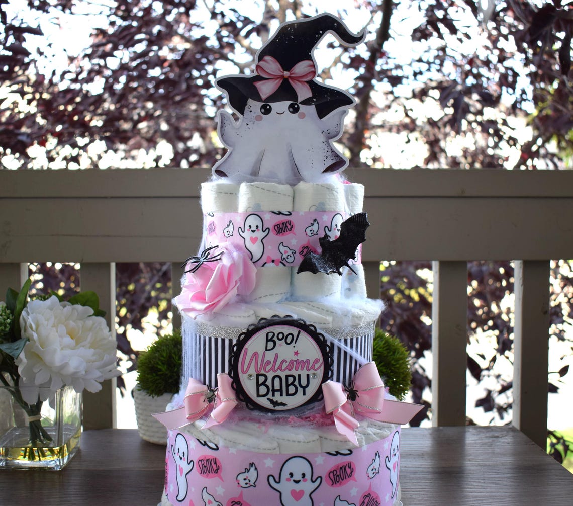 Cute Pink Witch Ghost Diaper Cake Baby Shower, Halloween Baby Shower ...