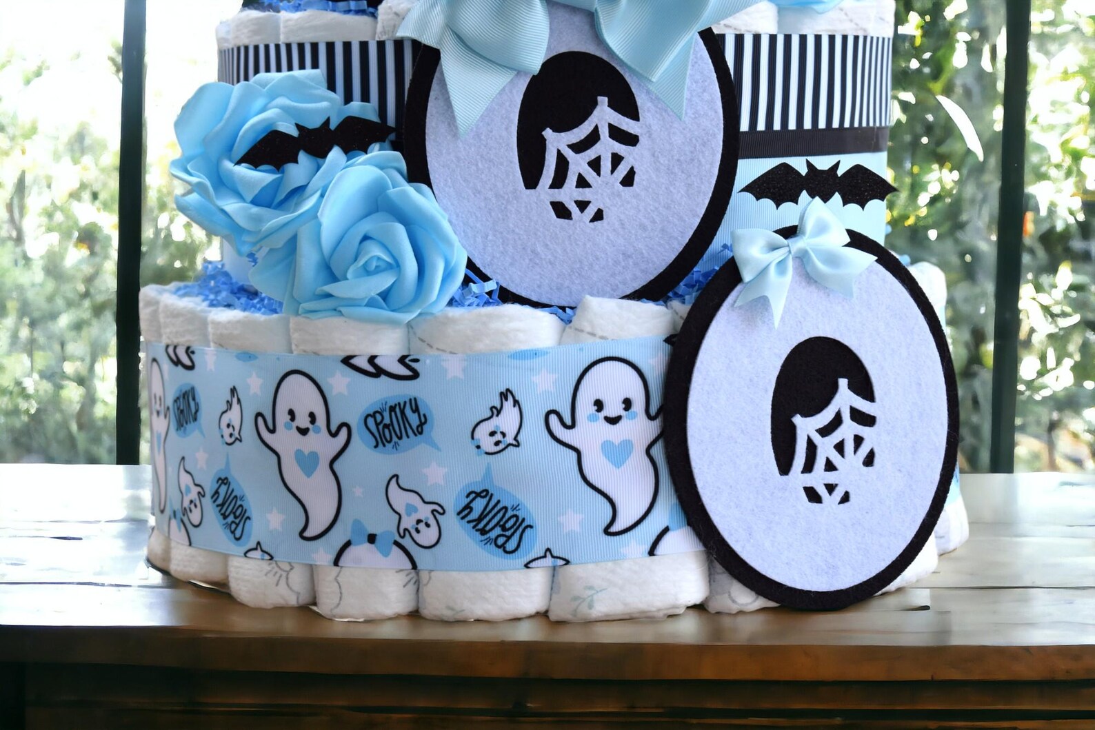 3 Tier Blue Ghost Diaper Cake Baby Shower, Boy Blue Halloween Baby ...