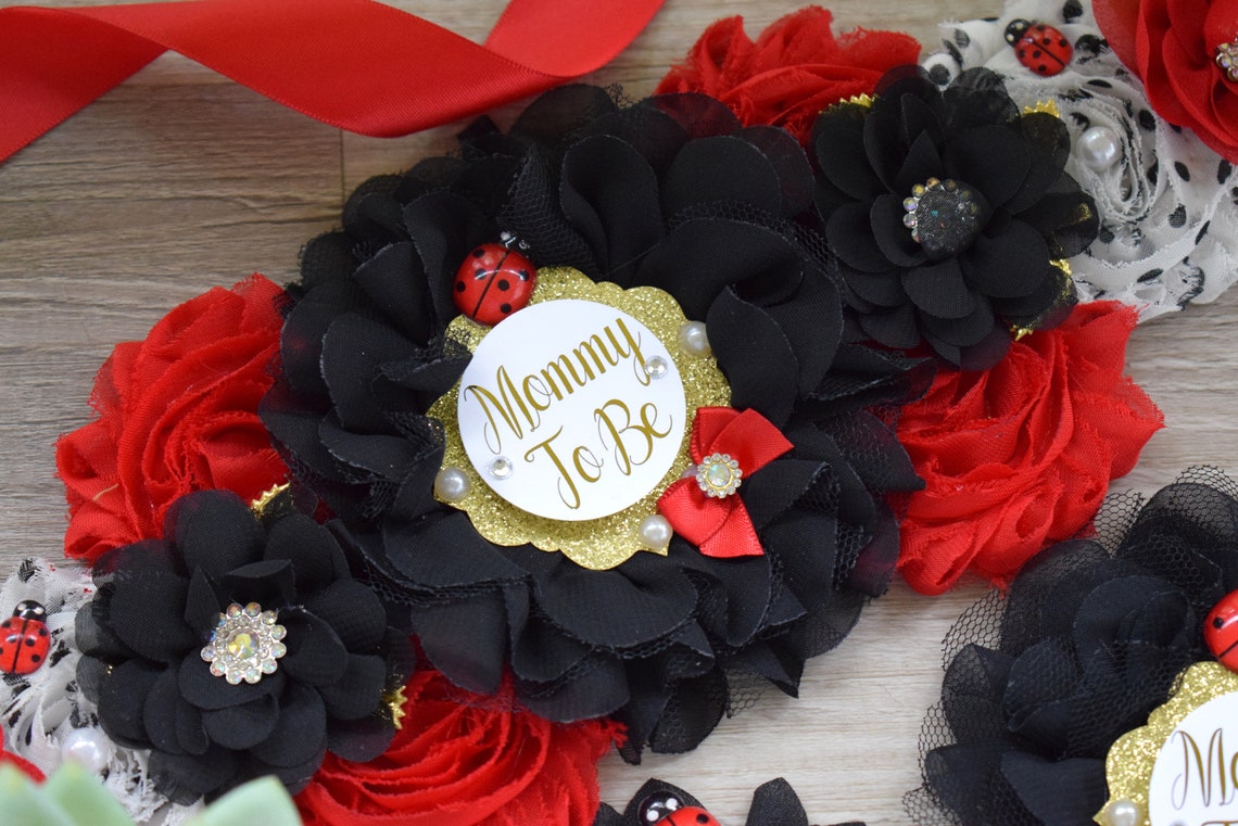 Ladybug Baby Shower, Lady Bug Maternity Sash, Bug Mommy to Be Pin, Red ...
