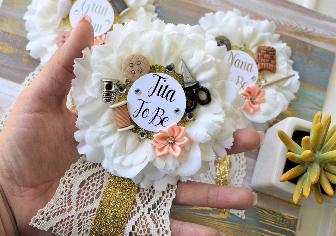 Grandma to Be Corsage Pins, Baby Shower, Ivory Family Pin, Ivory Gold ...