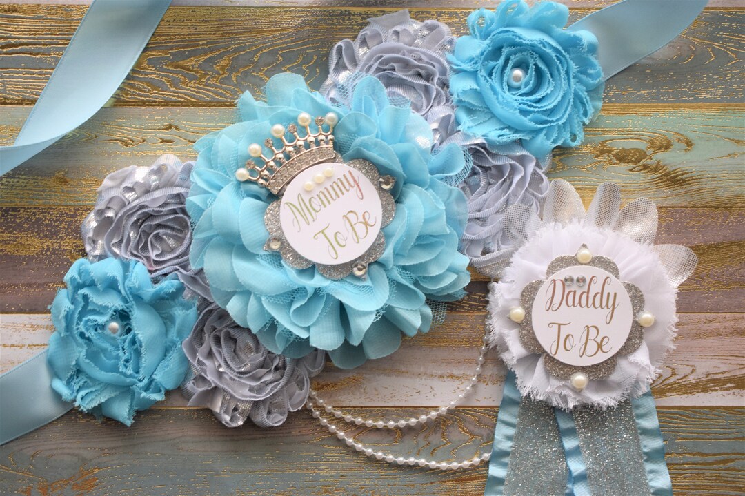 Baby Blue Royal Silver Prince Flower Sash, Baby Silver Maternity Sash ...