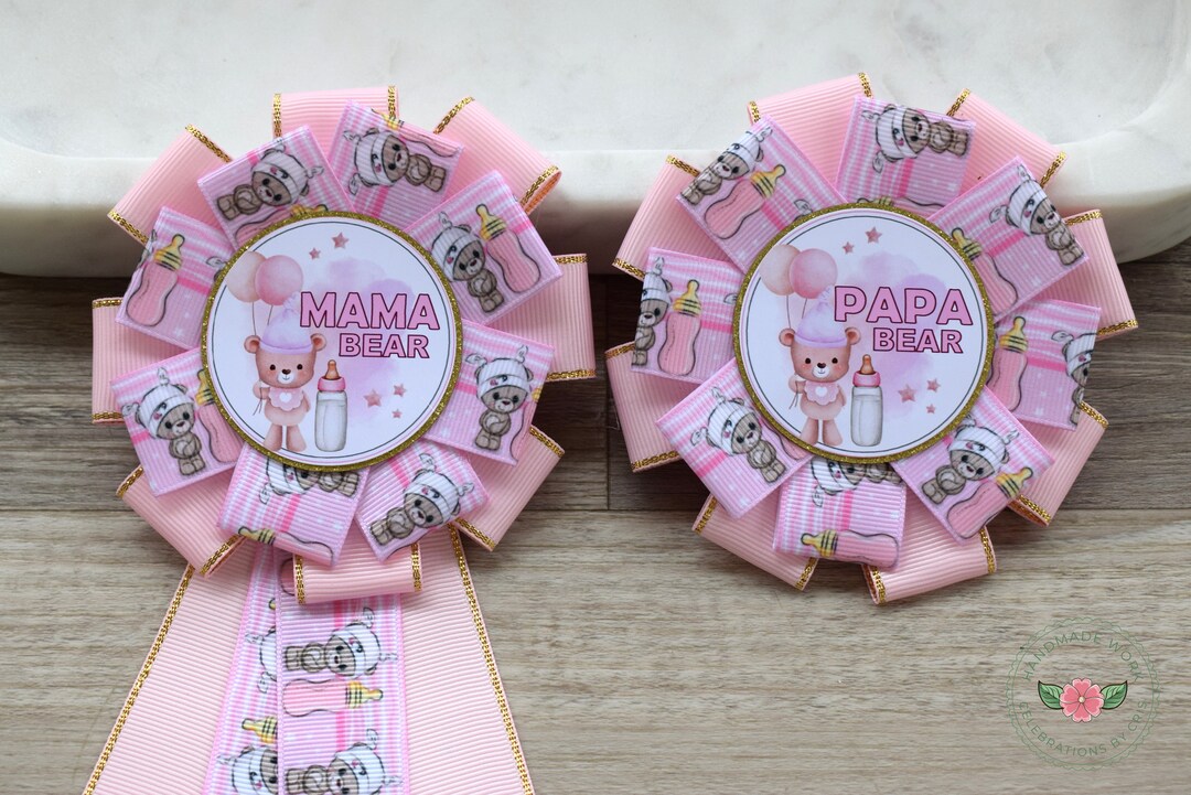 Pink Teddy Bear Baby Shower, Girl Bear Mommy to Be Ribbon Pin, Teddy ...