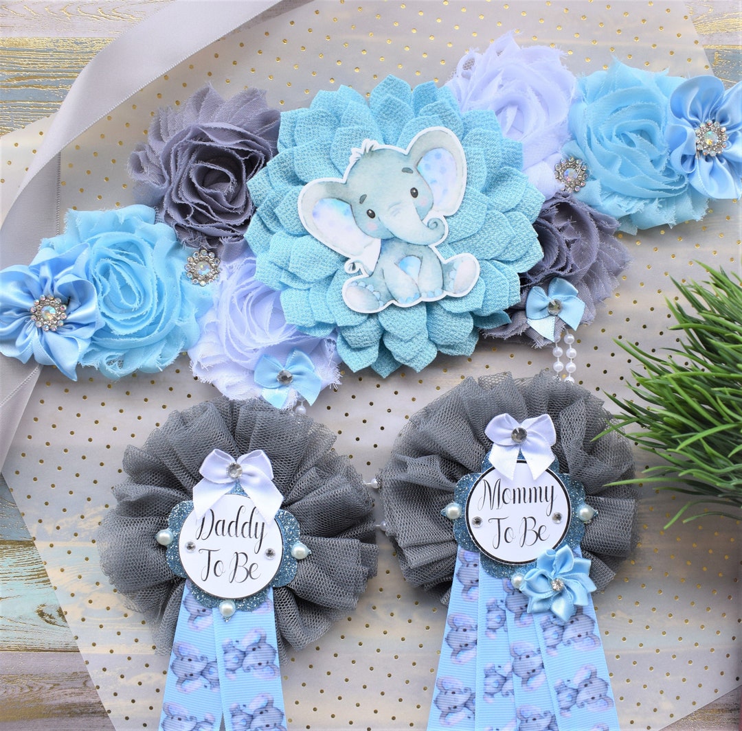 Boy Blue Elephant Baby Shower Blue Grey Elephant Corsage Pin - Etsy