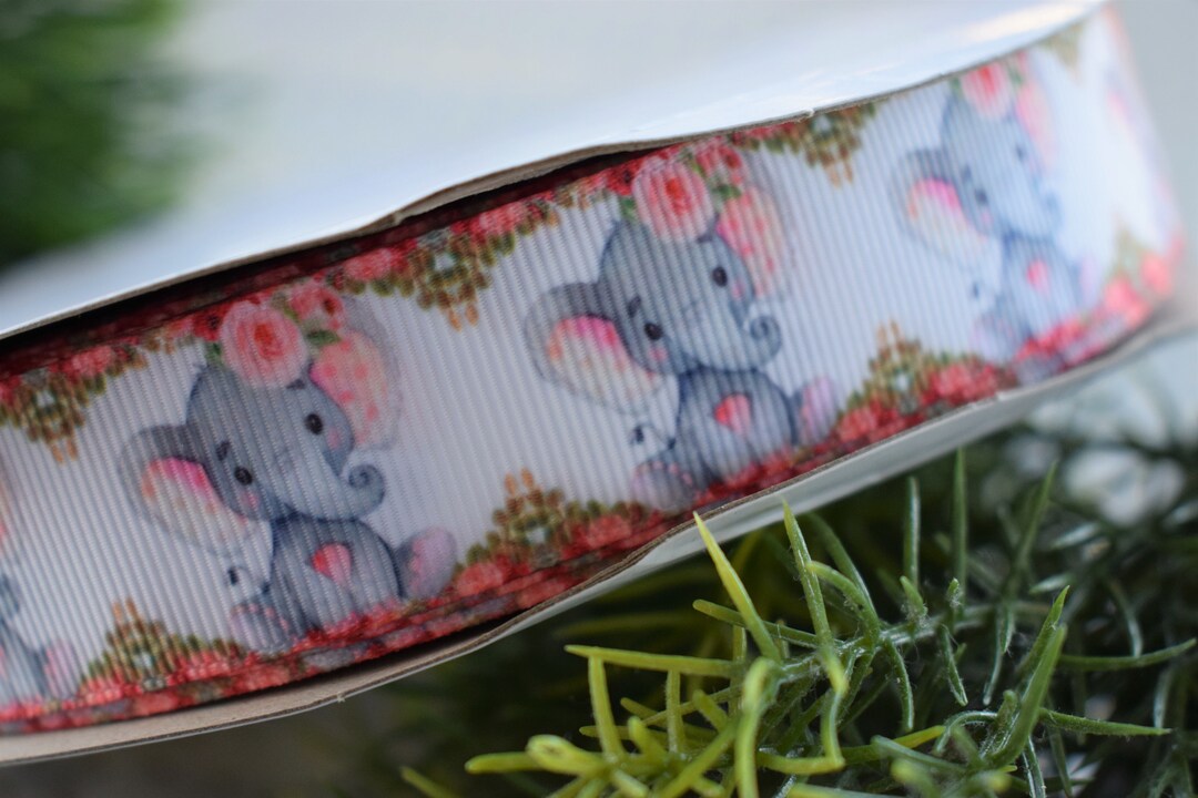 Pink Elephant Baby Shower Ribbon, Girl Baby Elephant Ribbon, Pink Grey ...