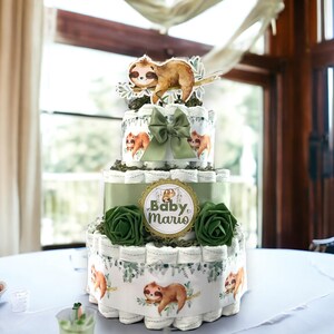 Sloth Greenery Diaper Cake Baby Shower, Green Leave Cake Centerpieces ...