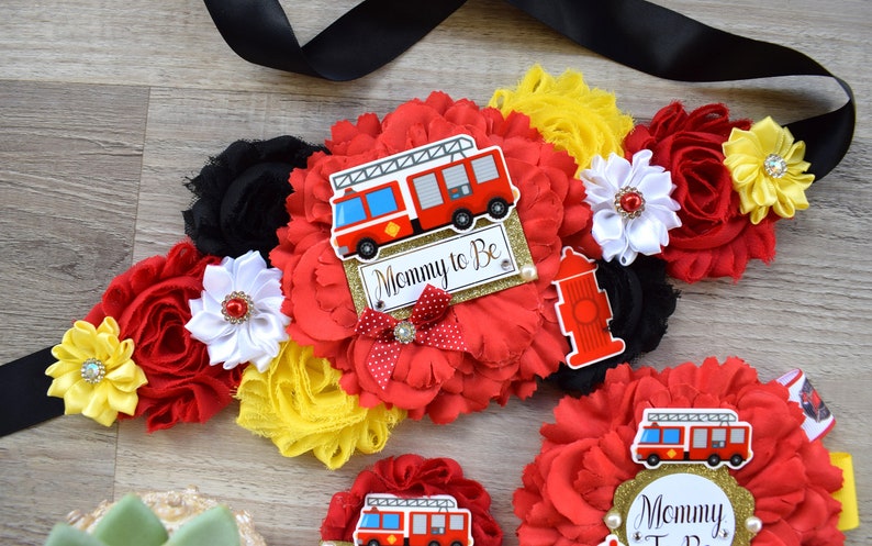 Firefighter Baby Shower, Red Yellow Black Maternity Sash, Firefighter ...
