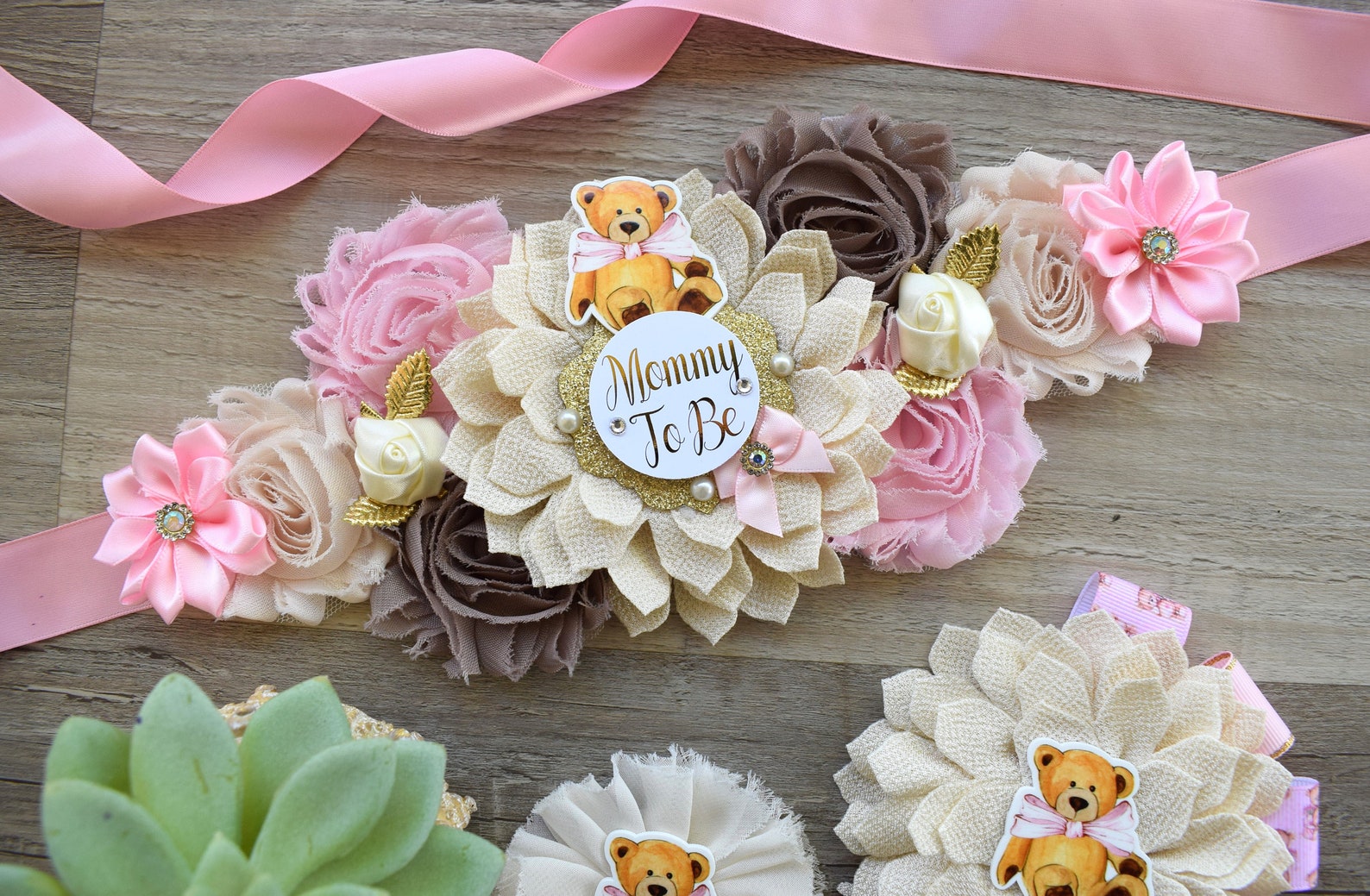 Girl Teddy Bear Family Pin Baby Shower, Pink Bear Mommy Bear, Papa ...