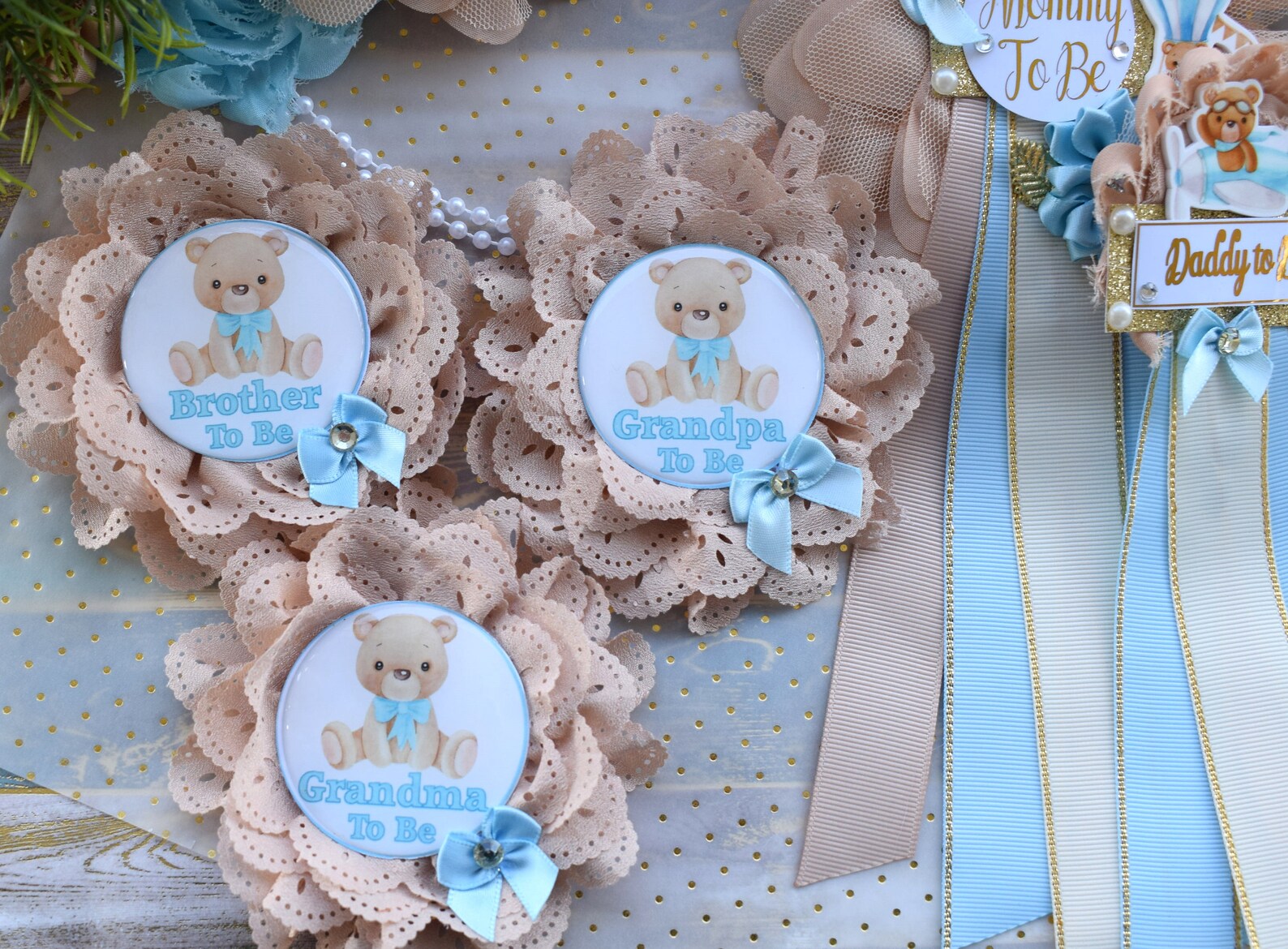Blue Teddy Bear Baby Shower Teddy Bear Blue Flower Sash - Etsy Canada