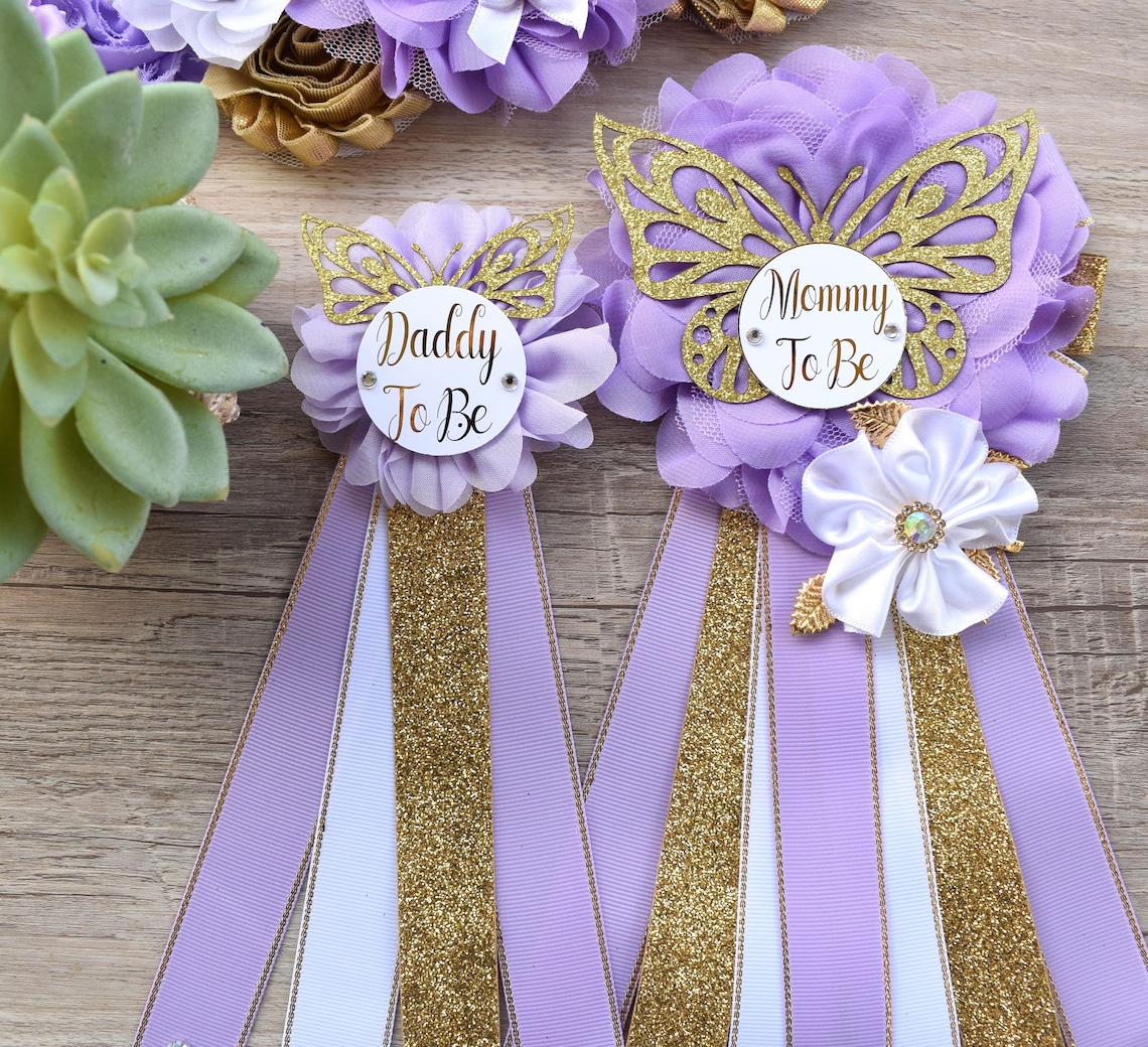 Lavender Butterfly Baby Shower, Lavender White Gold Butterfly Maternity ...