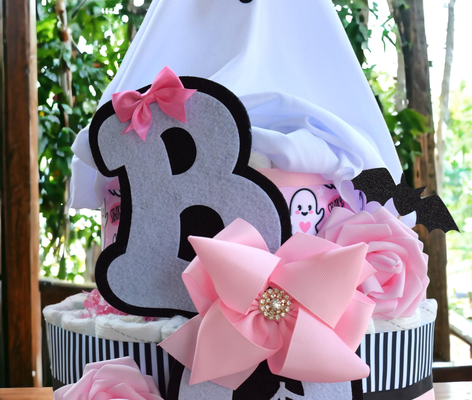 3 Tier Girl Ghost Diaper Cake Baby Shower, Halloween Baby Shower ...