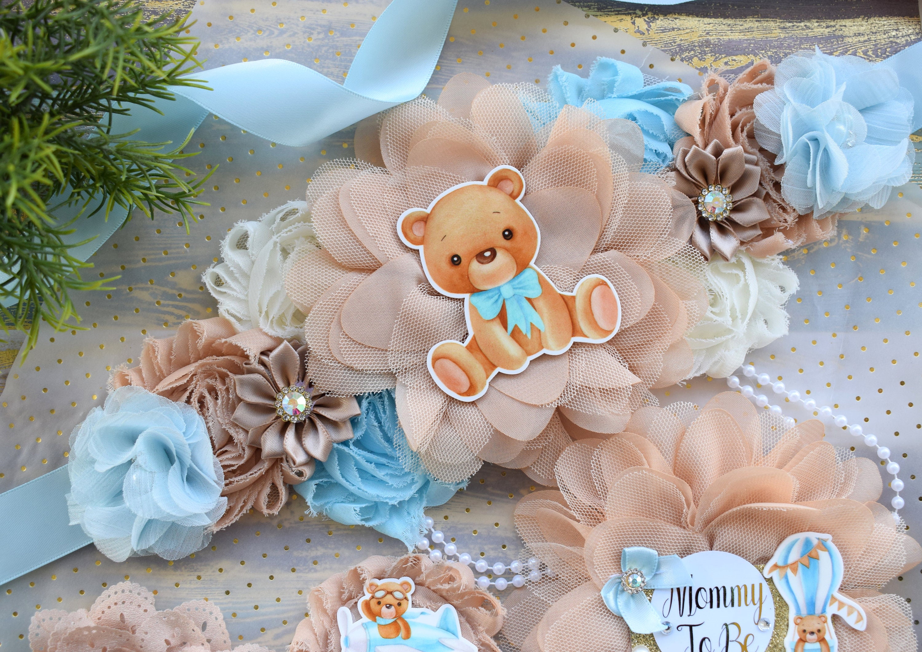 Blue Teddy Bear Baby Shower Teddy Bear Blue Flower Sash - Etsy Canada