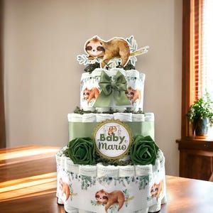 Sloth Greenery Diaper Cake Baby Shower, Green Leave Cake Centerpieces ...