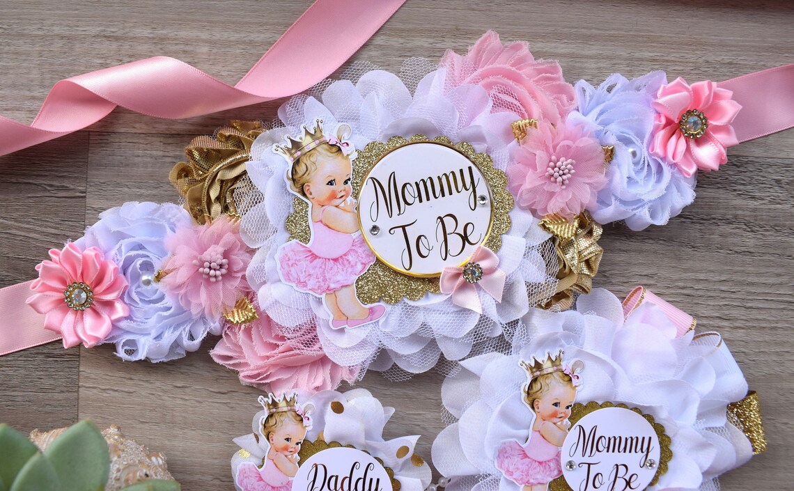 Pink Gold Princess Flower Sash Pink Gold Maternity Sash Pink - Etsy