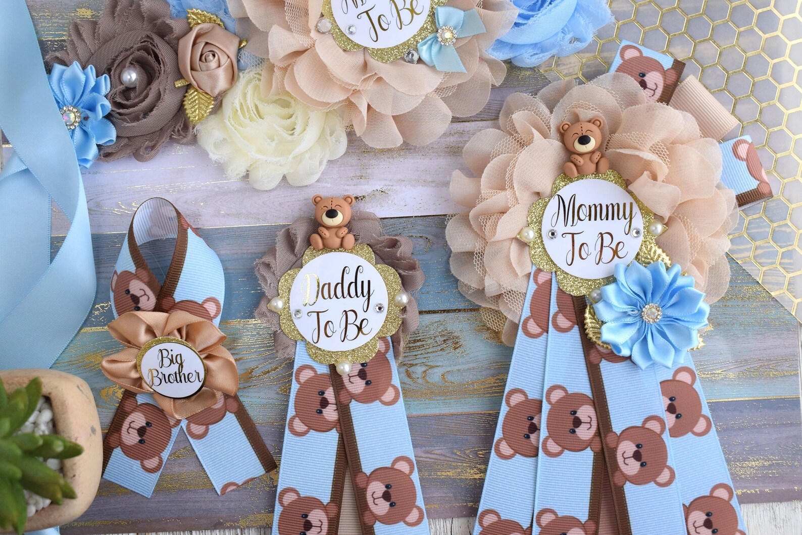 Blue Bear Baby Shower Teddy Bear Blue Flower Sash Teddy Bear - Etsy