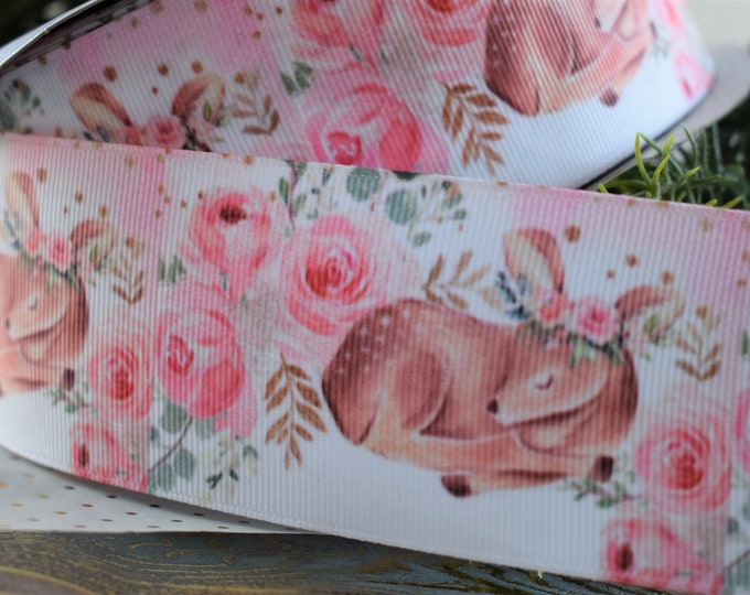 Pink Deer Baby Shower Ribbon, Girl Baby Deer Ribbon, Pink Grey Deer ...