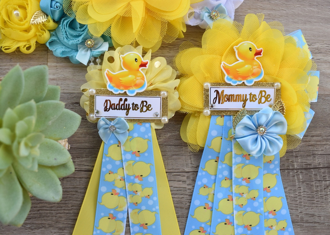 Boy Rubber Duck Baby Shower, Duck Maternity Sash, Yellow Blue Rubber ...