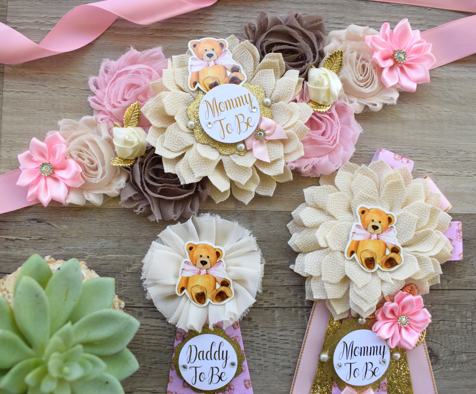 Girl Teddy Bear Family Pin Baby Shower, Pink Bear Mommy Bear, Papa ...