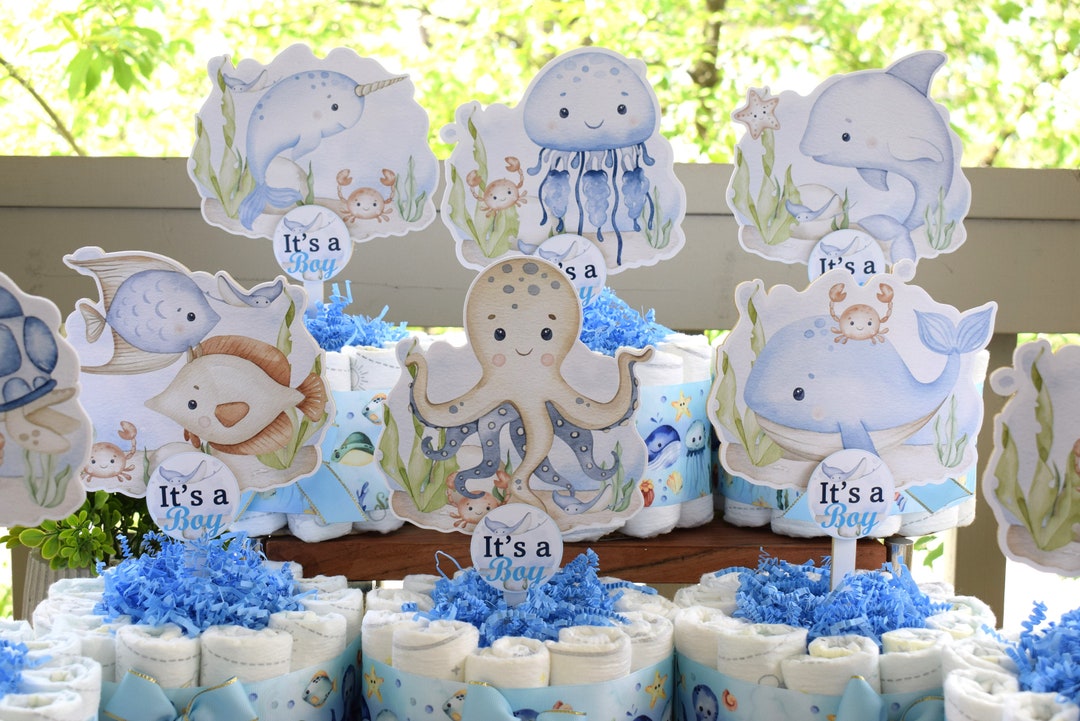 Under the Sea Mini Diaper Cake Set Baby Shower, Octopus Baby Shower ...