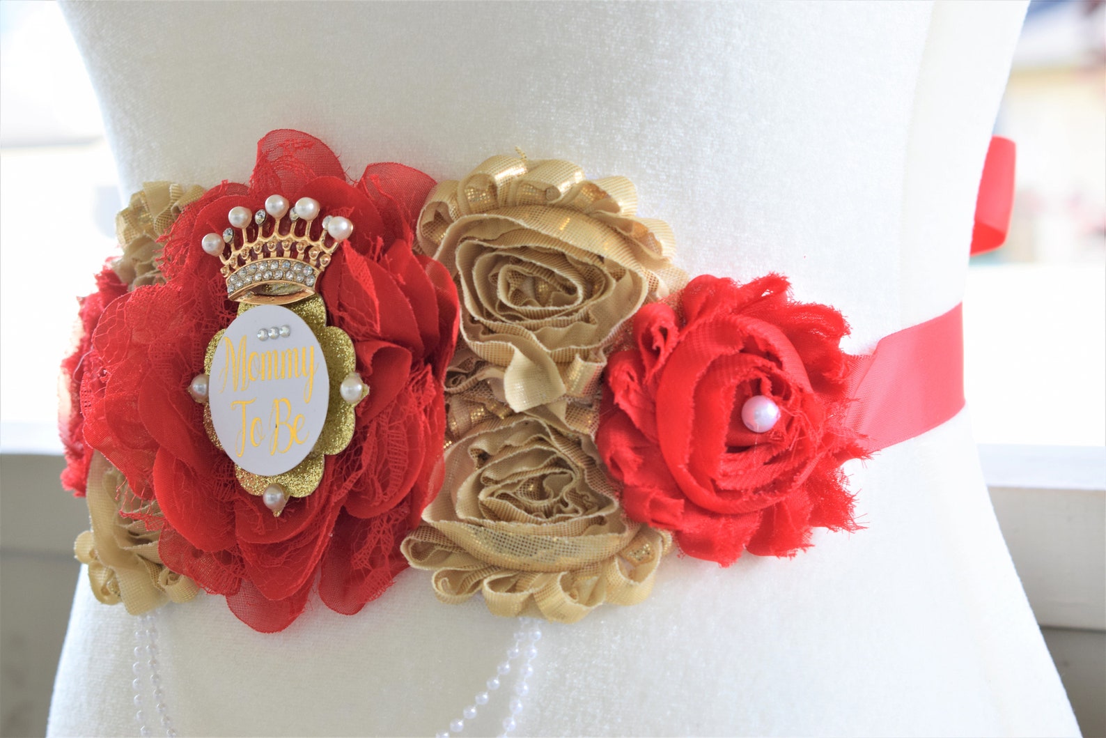 Royal Red Gold Prince Flower Sash, Red Gold Maternity Sash, Royal Gold ...