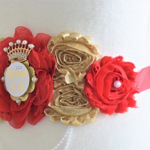 Royal Red Gold Prince Flower Sash, Red Gold Maternity Sash, Royal Gold ...