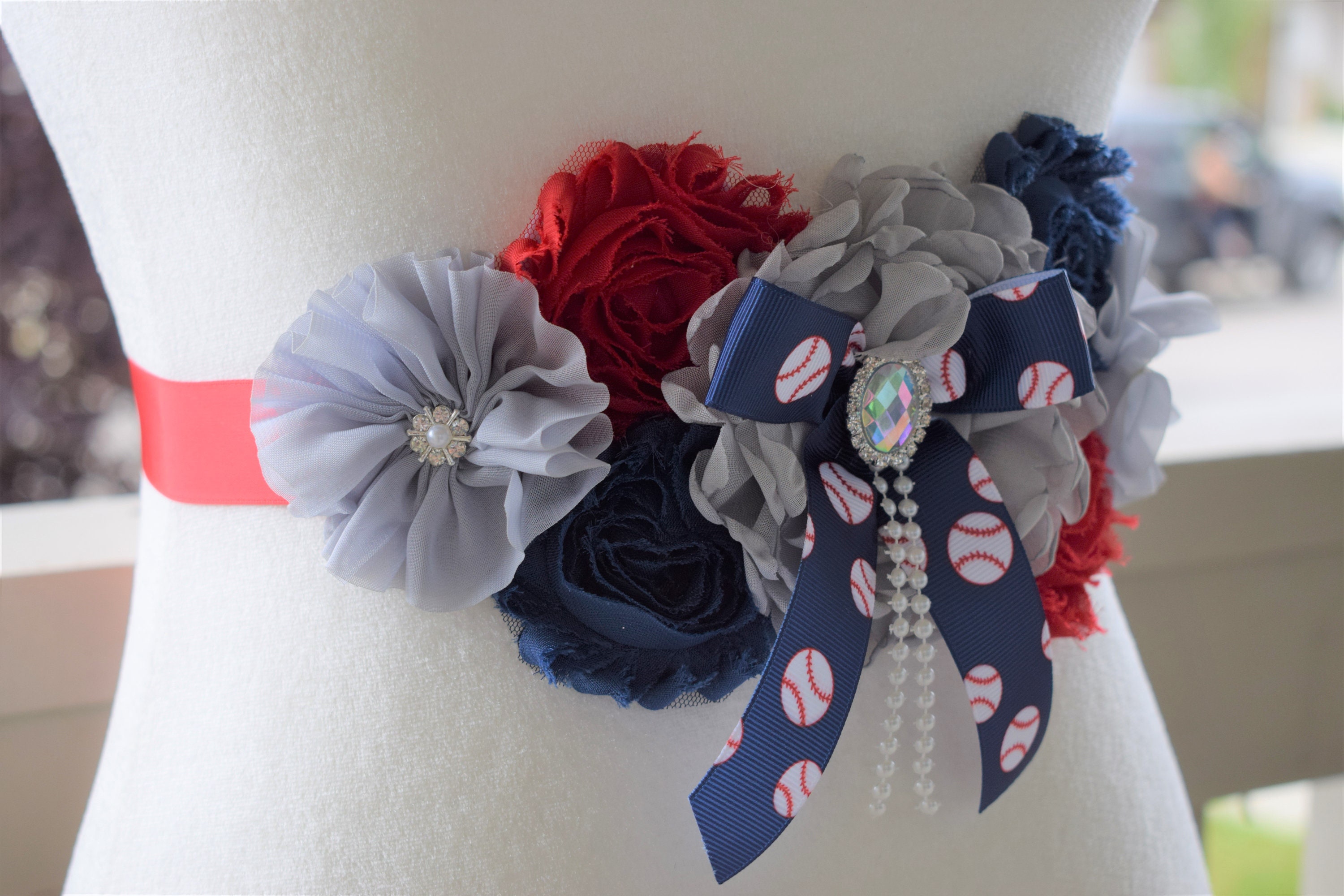 Baseball Maternity Sash, Sport Red Blue Flower Sash, Royal Blue Red ...