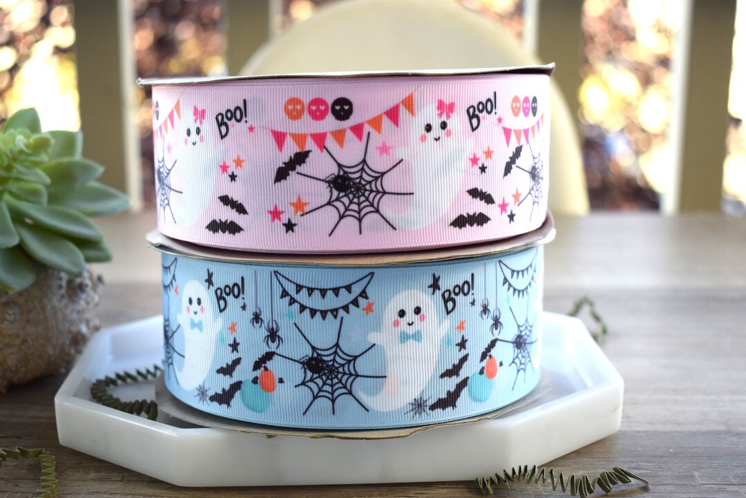 Ghost Halloween Grosgrain Ribbon, Girl Pink and Boy Blue Halloween ...