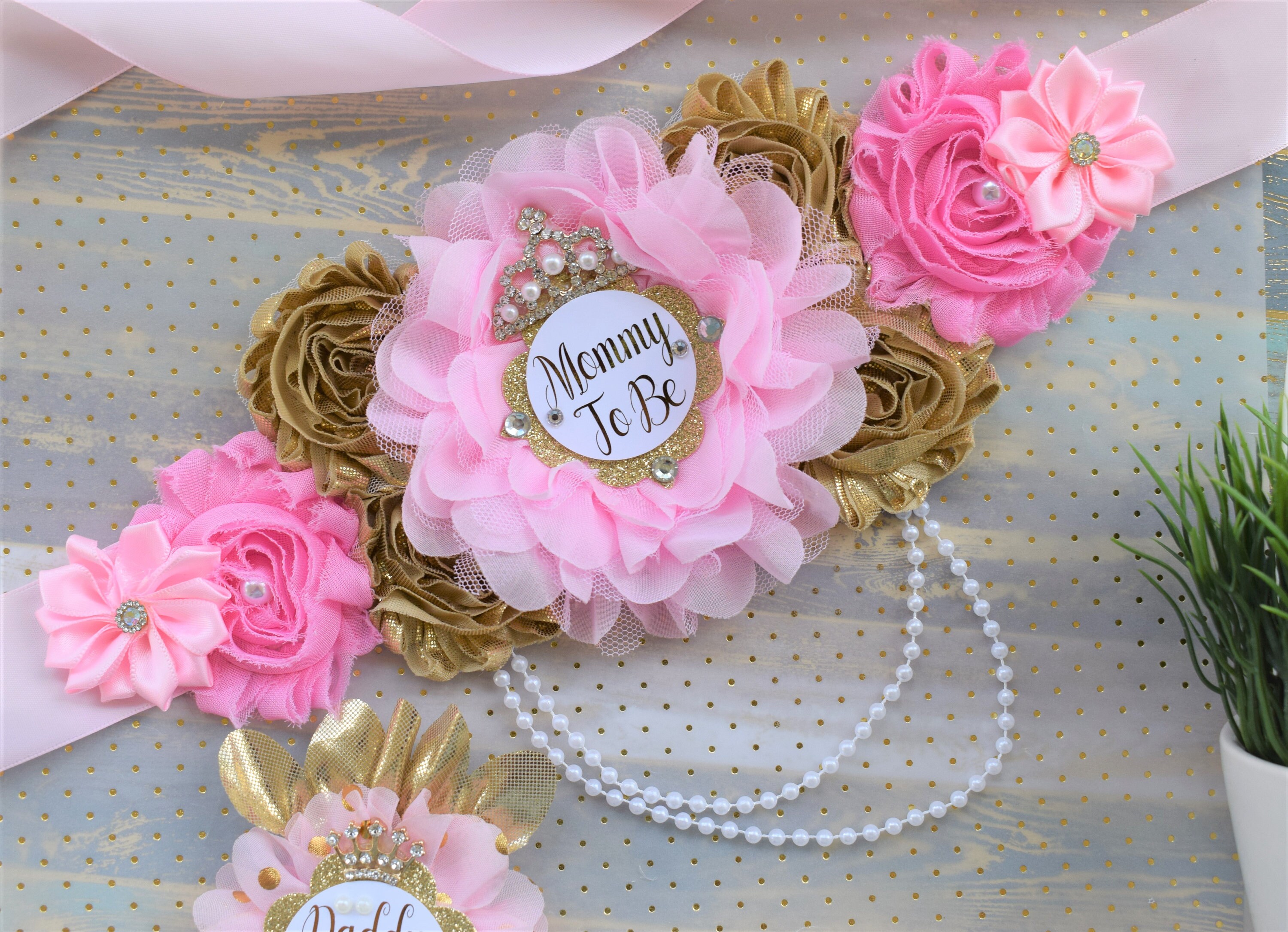 Pink Gold Princess Flower Sash Pink Gold Maternity Sash Pink | Etsy