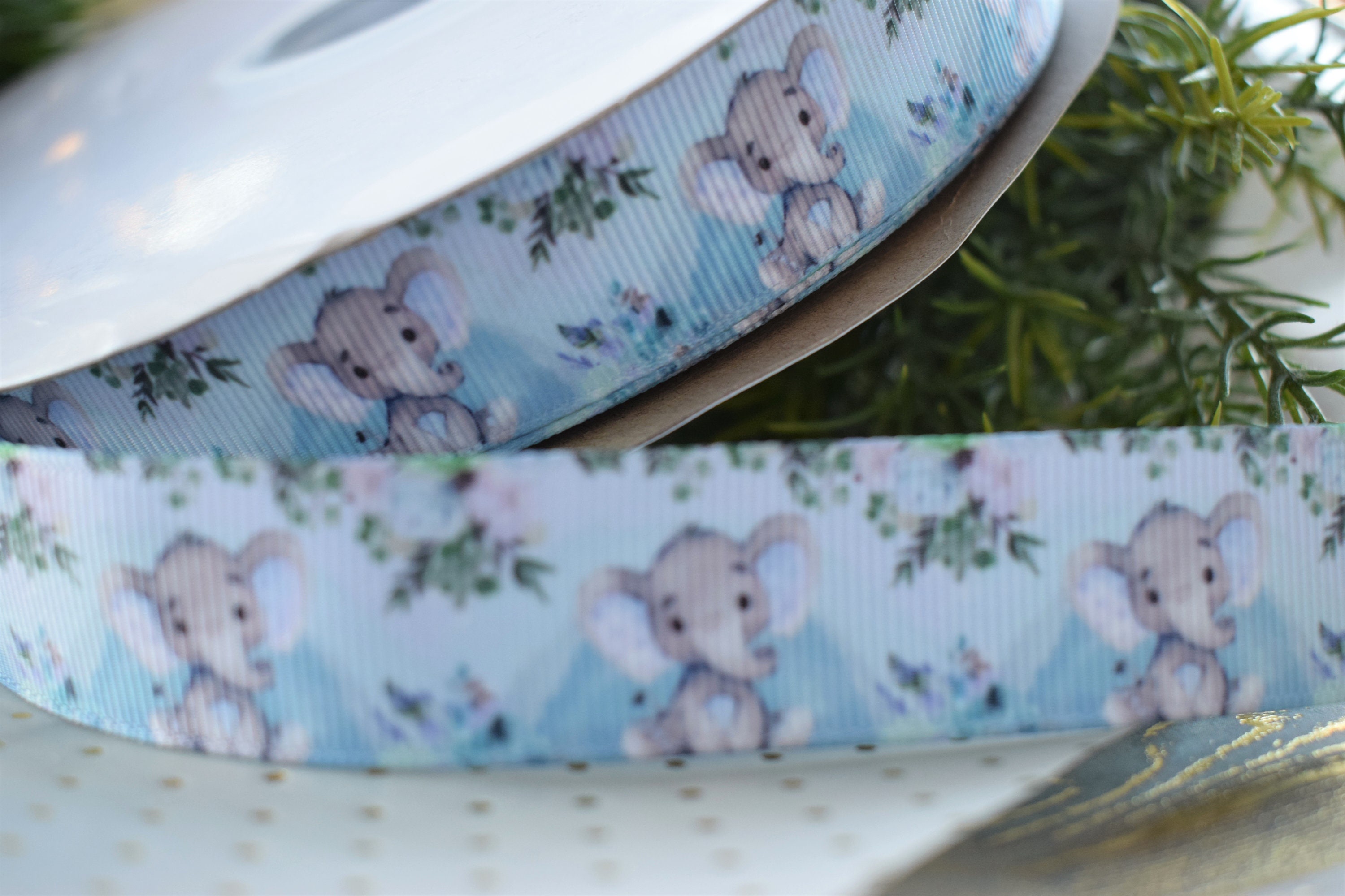 Elephant Baby Shower Ribbon, Boy Baby Tie Elephant Ribbon, Blue Grey ...