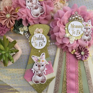 Girl Bunny Baby Shower, Bunny Maternity Belly Sash, Pink Gold Sage ...