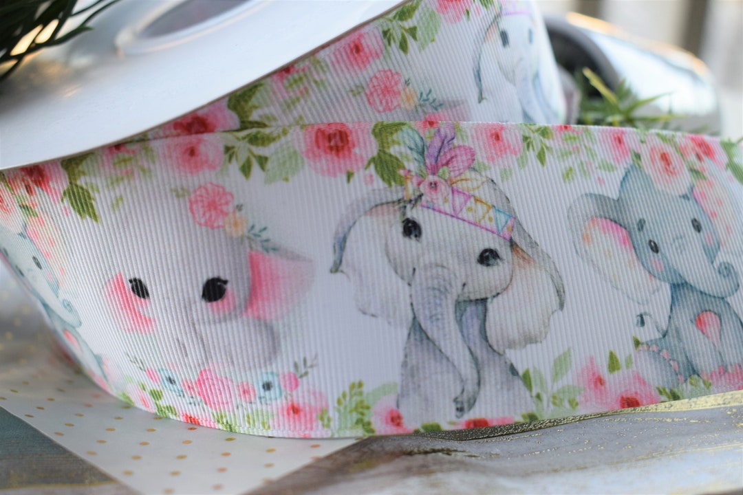 Girl Boho Pink Elephant Baby Ribbon, Diaper Cake Ribbon, Girl Shower ...