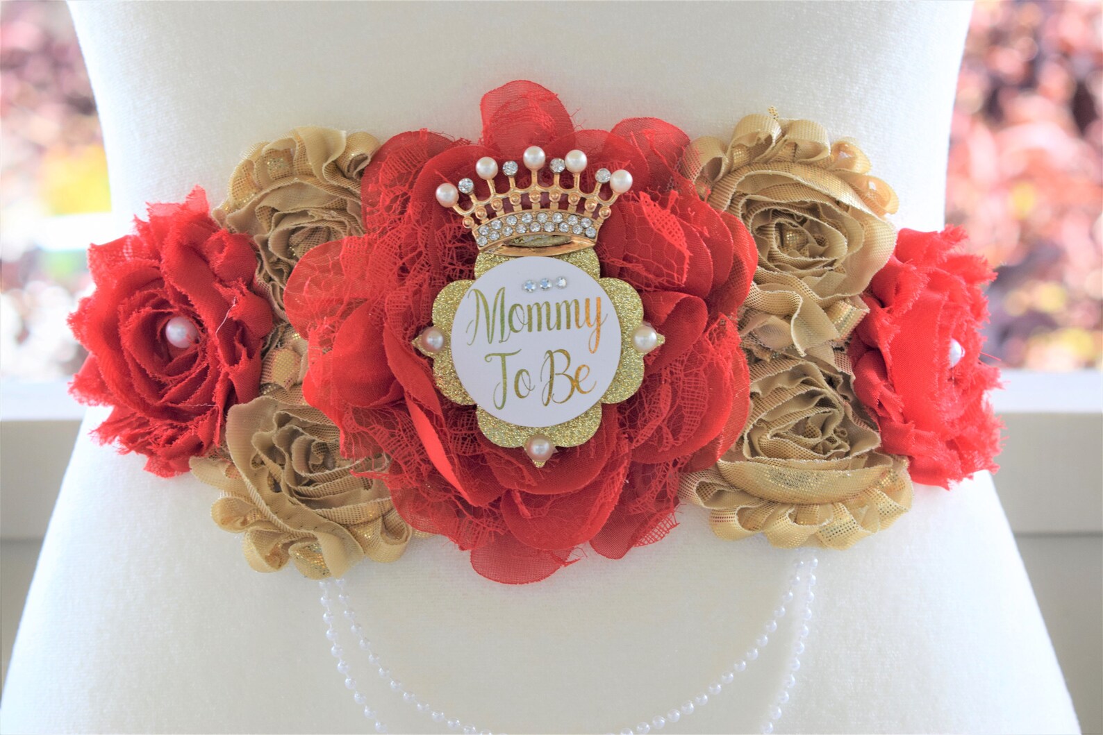 Royal Red Gold Prince Flower Sash Red Gold Maternity Sash - Etsy