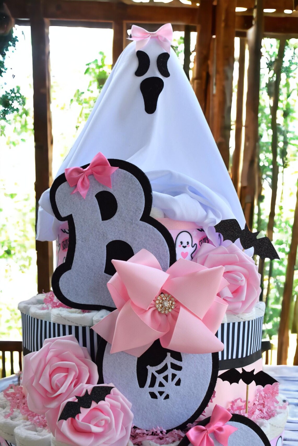 3 Tier Girl Ghost Diaper Cake Baby Shower, Halloween Baby Shower ...