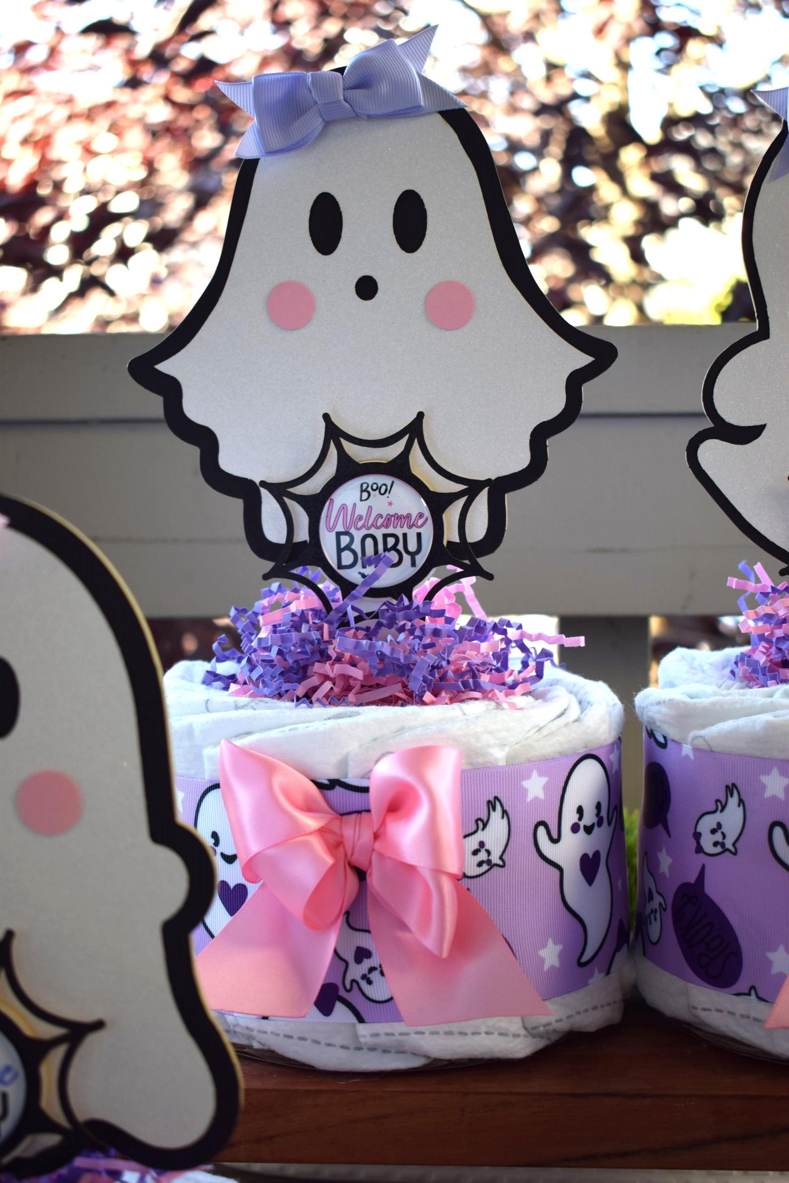 Pink Lavender Ghost Mini Diaper Cake Baby Shower, Girl Pink Halloween ...