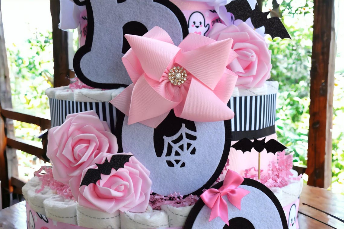 3 Tier Girl Ghost Diaper Cake Baby Shower, Halloween Baby Shower ...