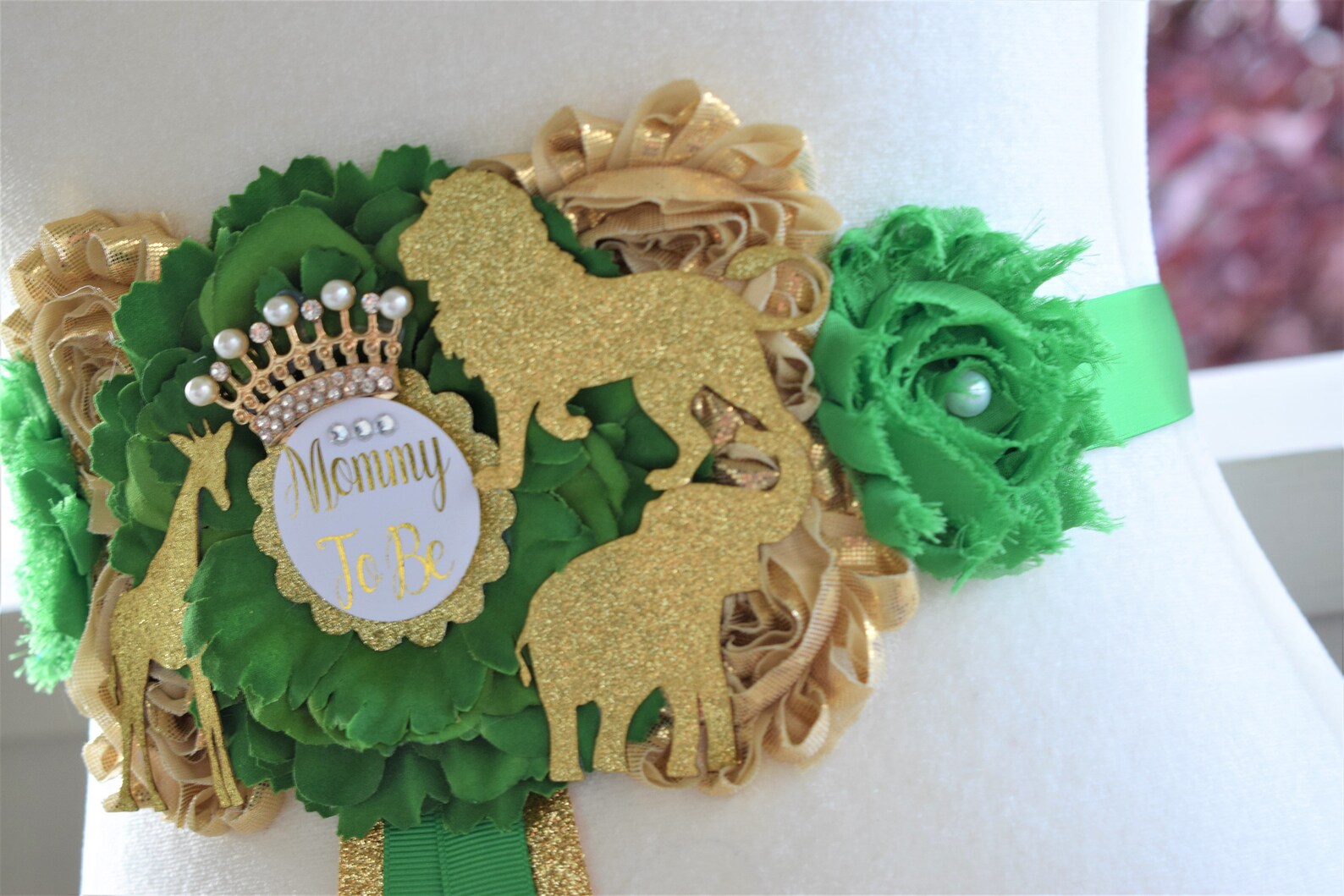 Safari Green Gold Flower Sash, Gold Safari Animals, Greenery Gold ...